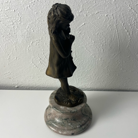 Accents | Vintage Bronze Statue Girl Holding Cat Marble Base | Poshmark
